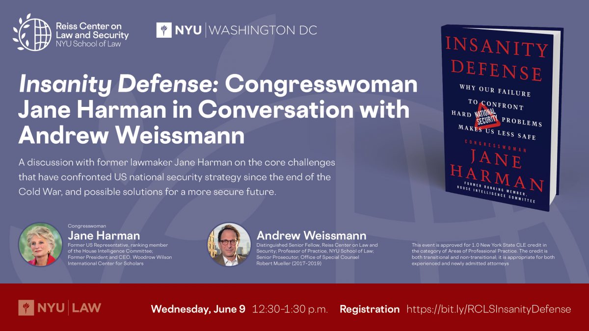 Book Talk: Insanity Defense Congresswoman Jane Harman in Conversation ...